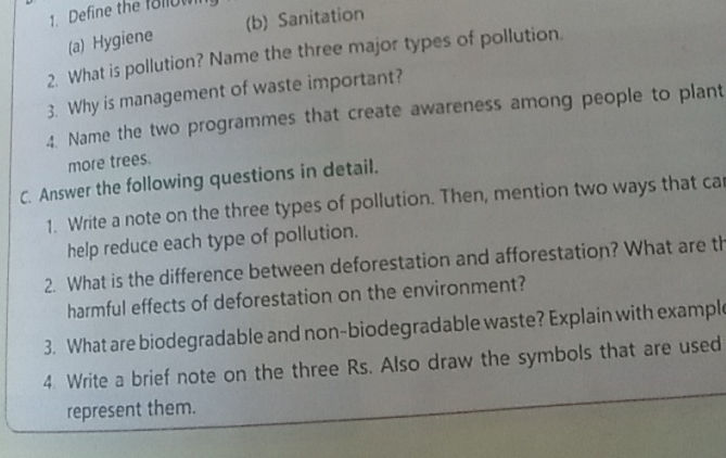 1. Define the (a) Hygiene (b) Sanitation 2. | StudyX