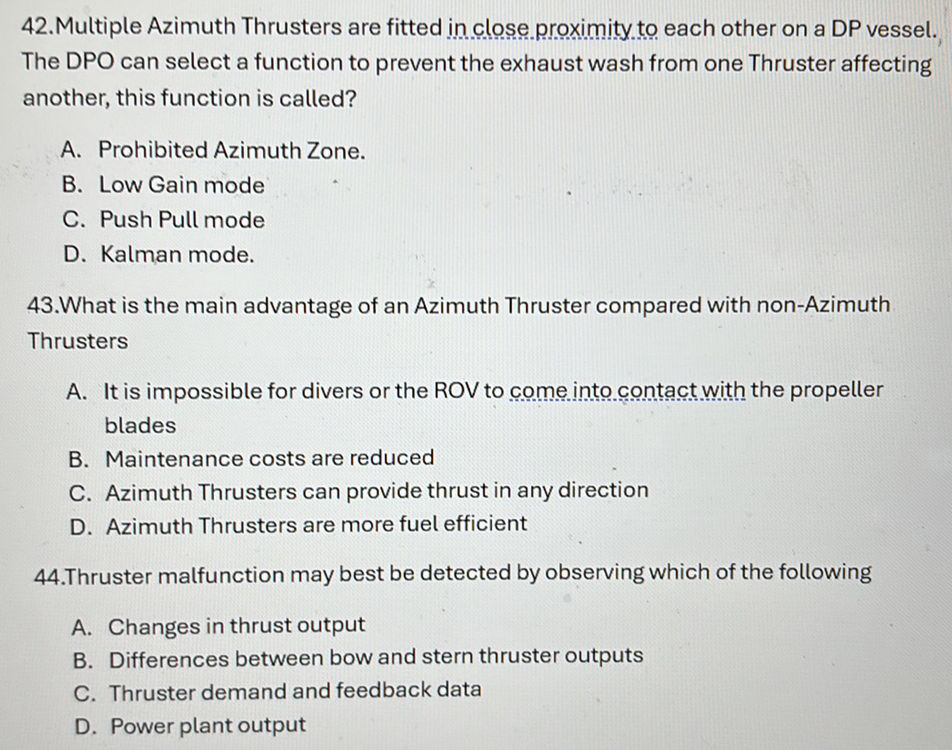 42. Multiple Azimuth Thrusters are fitted in | StudyX