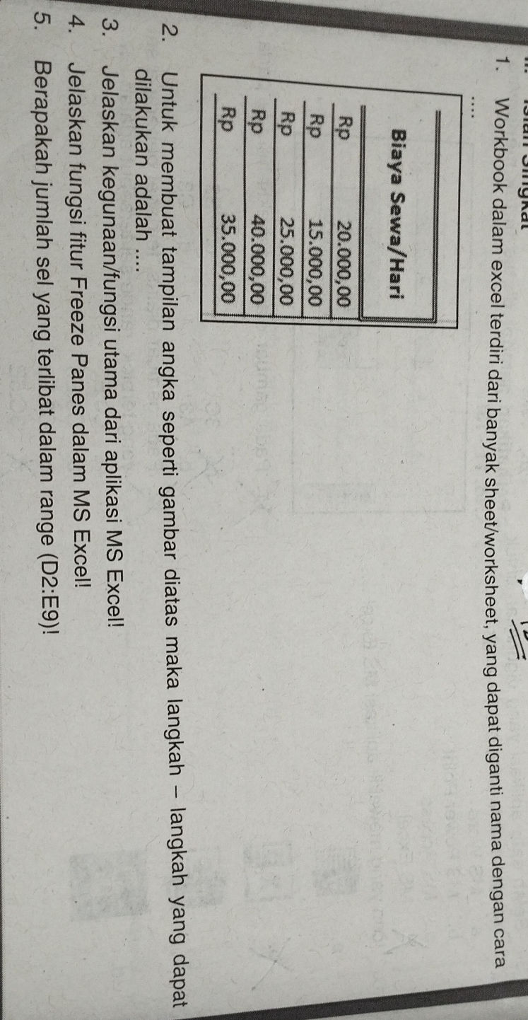 1. Workbook dalam excel terdiri dari banyak | StudyX