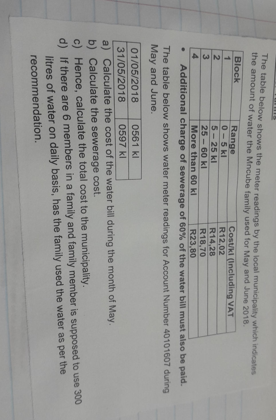 The table below shows the meter readings by | StudyX