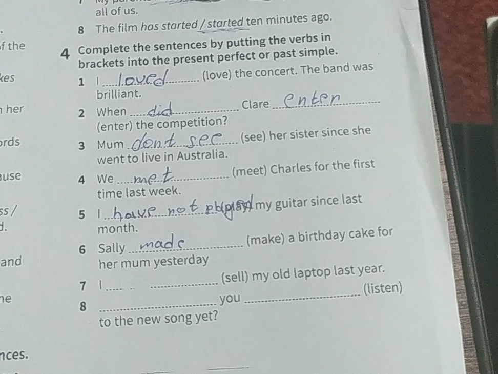 Complete the sentences by putting the verbs | StudyX