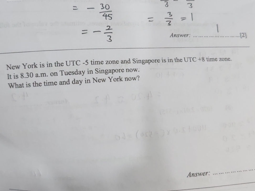 New York is in the UTC -5 time zone and | StudyX