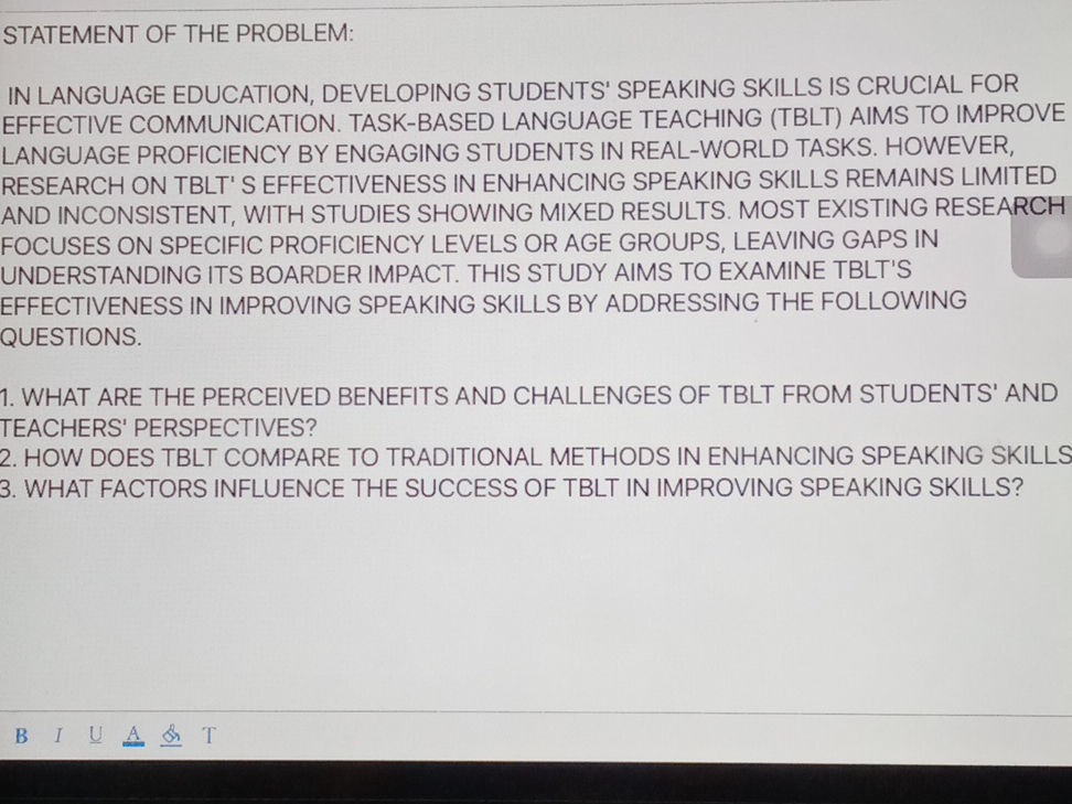 STATEMENT OF THE PROBLEM: IN LANGUAGE | StudyX