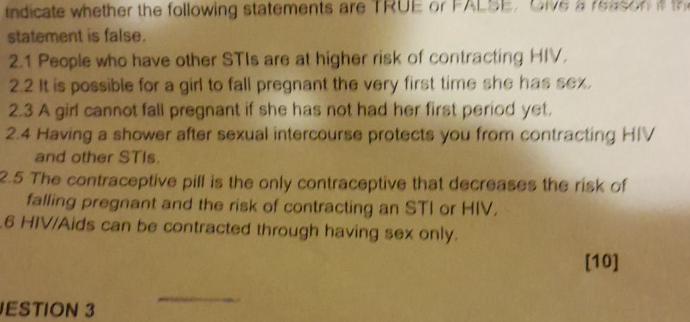 Indicate whether the following statements | StudyX