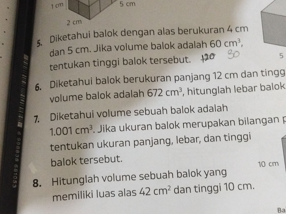 5. Diketahui balok dengan alas berukuran 4 | StudyX