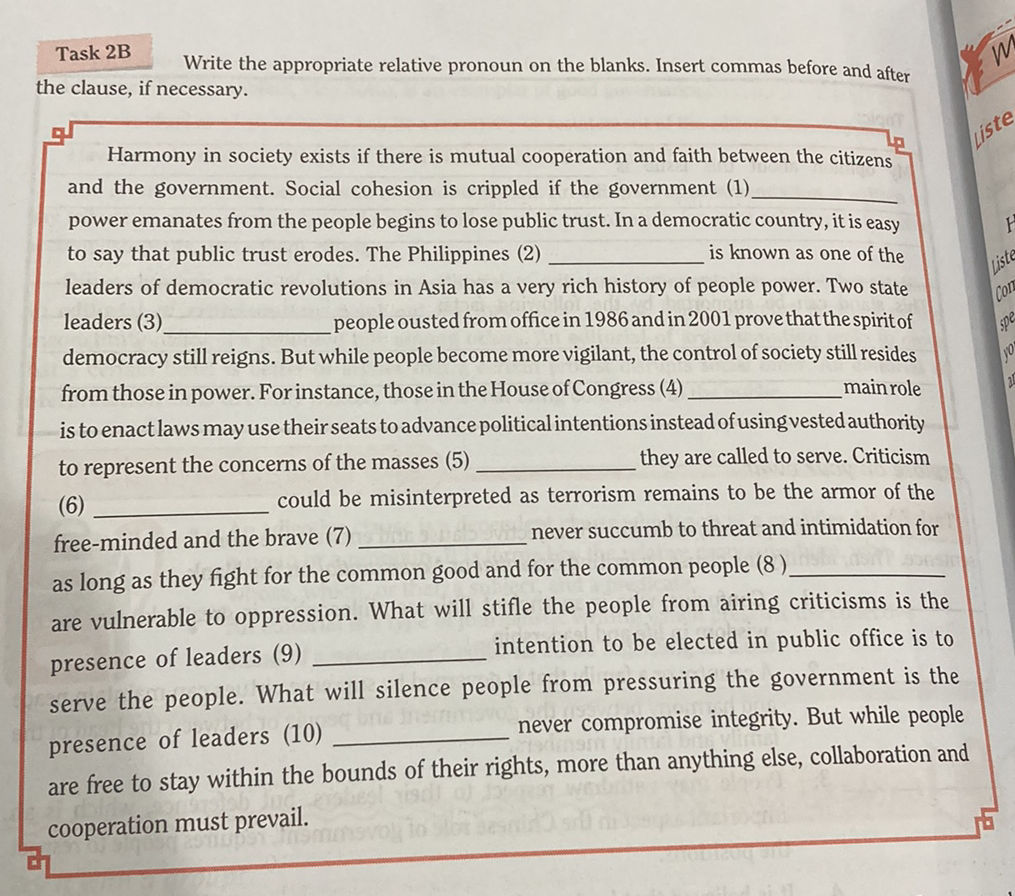 Task 2B Write the appropriate relative | StudyX