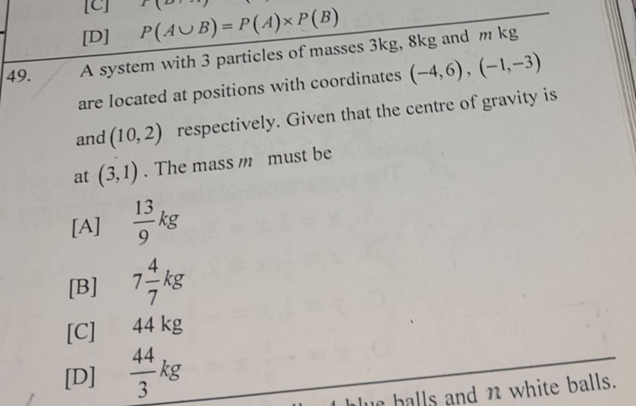 A system with 3 particles of masses 3kg, 8kg | StudyX