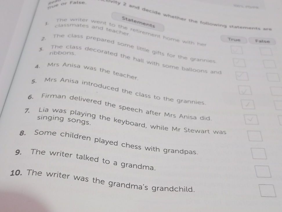 Read True or False. Activity 2 and decide | StudyX