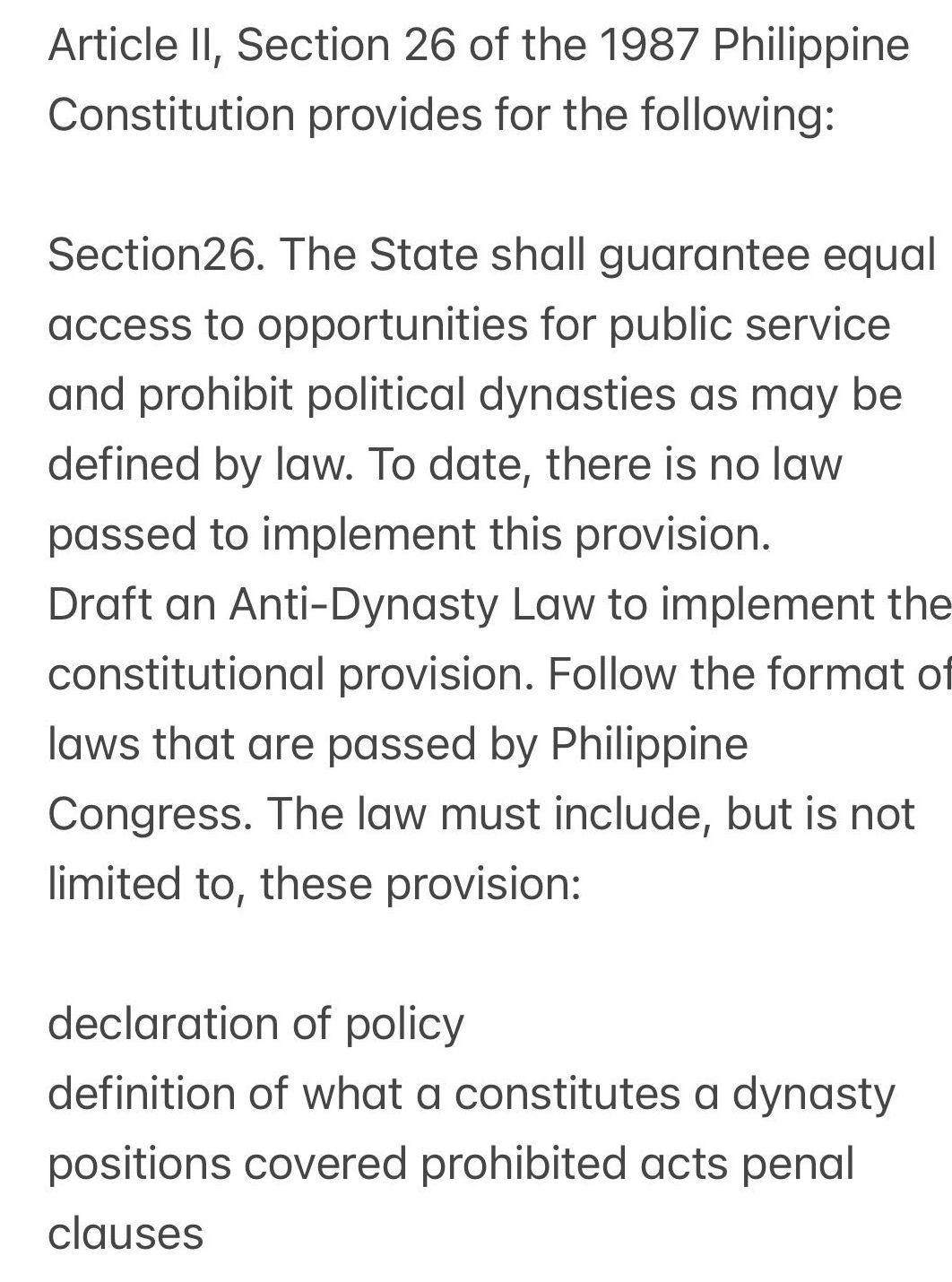 Article II, Section 26 of the 1987 | StudyX