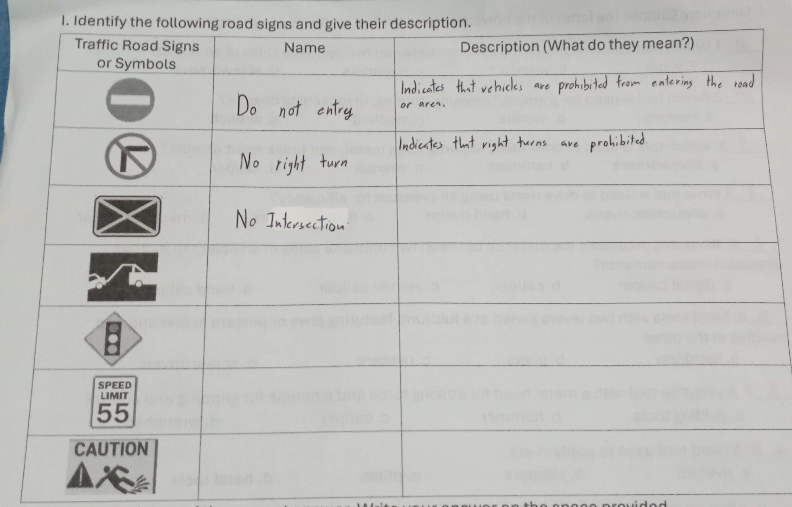 1. Identify the following road signs and | StudyX