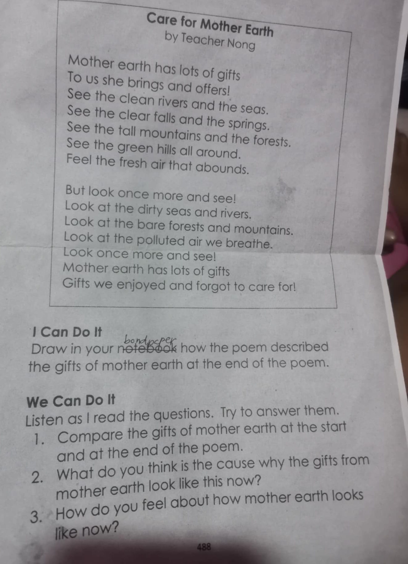 Draw in your notebook how the poem described | StudyX