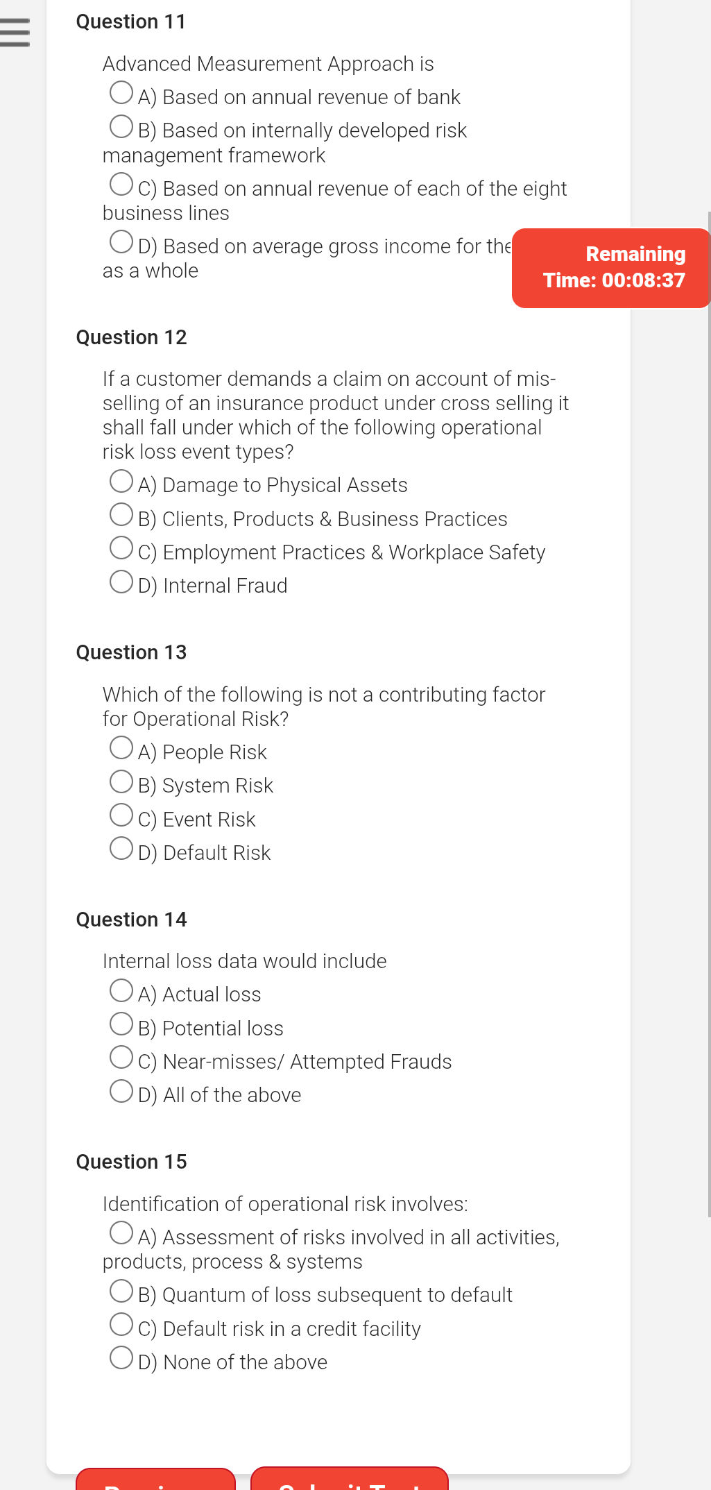 Question 11 Advanced Measurement Approach is | StudyX