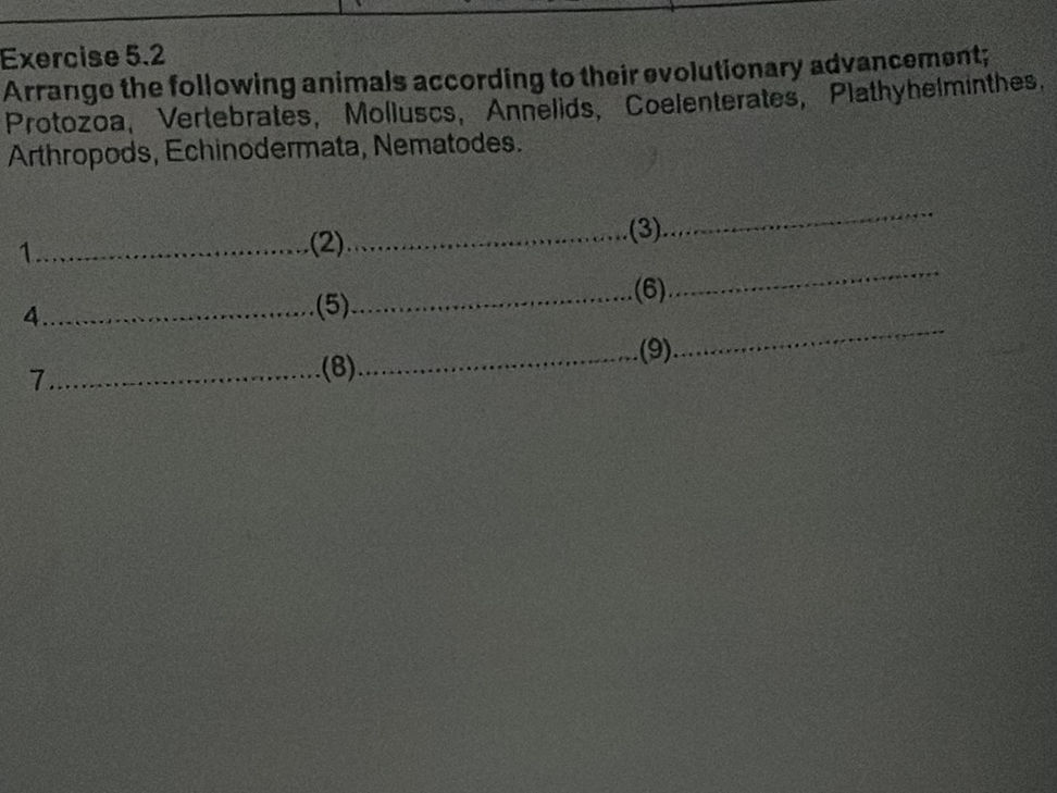 Exercise 5.2 Arrange the following animals | StudyX