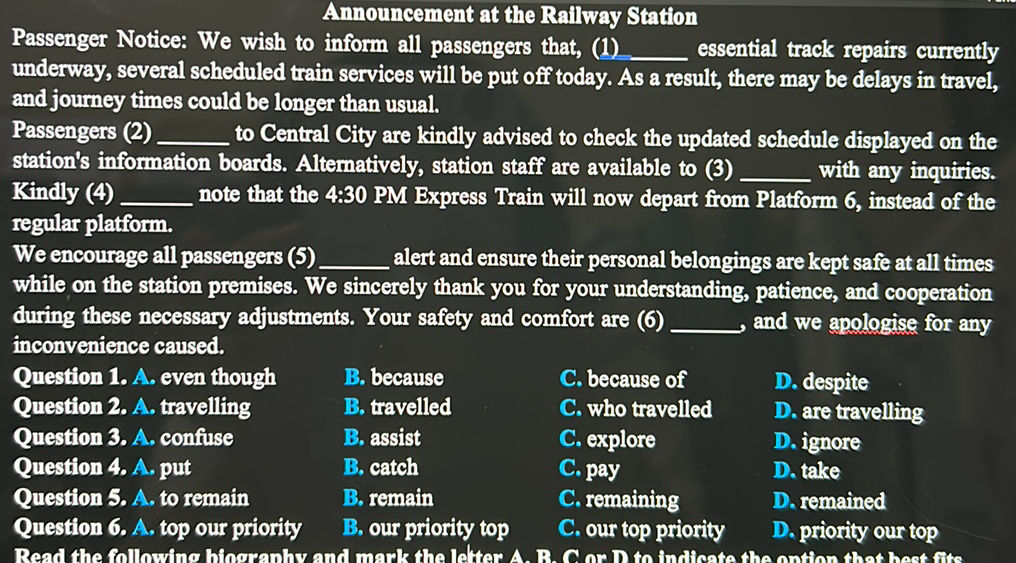 Passenger Notice: We wish to inform all