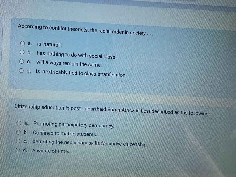 According to conflict theorists, the racial | StudyX