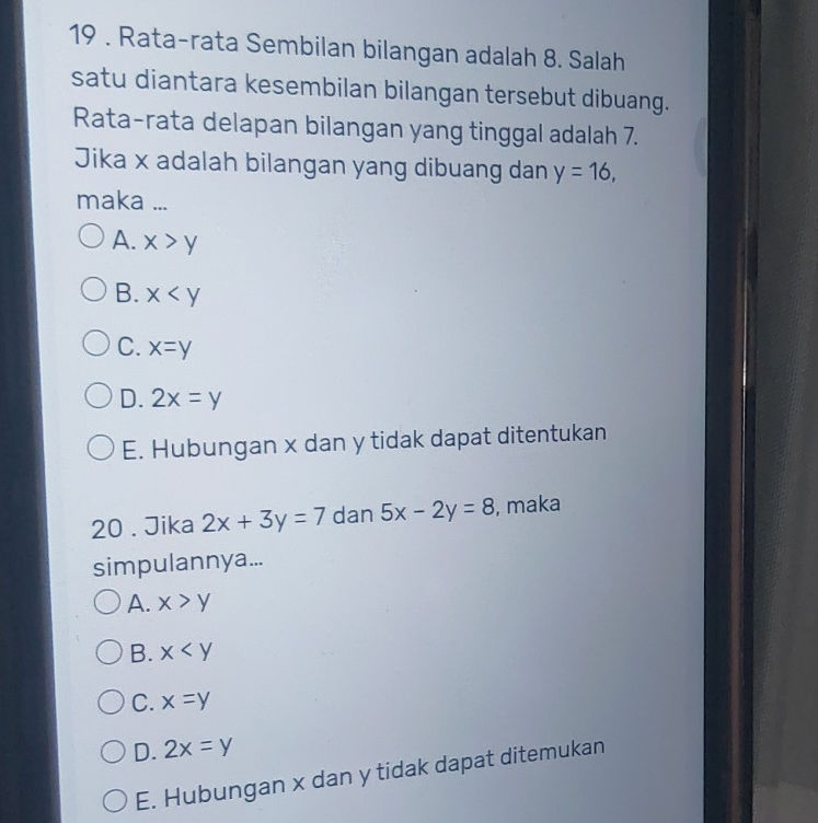19. Rata-rata Sembilan bilangan adalah 8. | StudyX