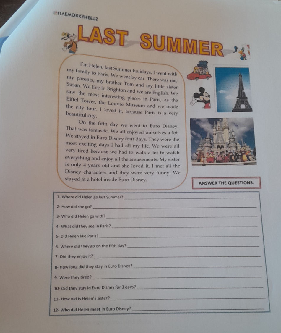 1- Where did Helen go last Summer? 2- How | StudyX