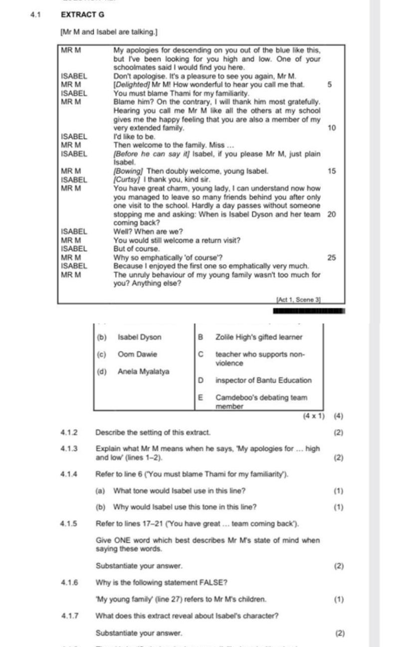 4.1 EXTRACT G [Mr M and Isabel are talking.] | StudyX