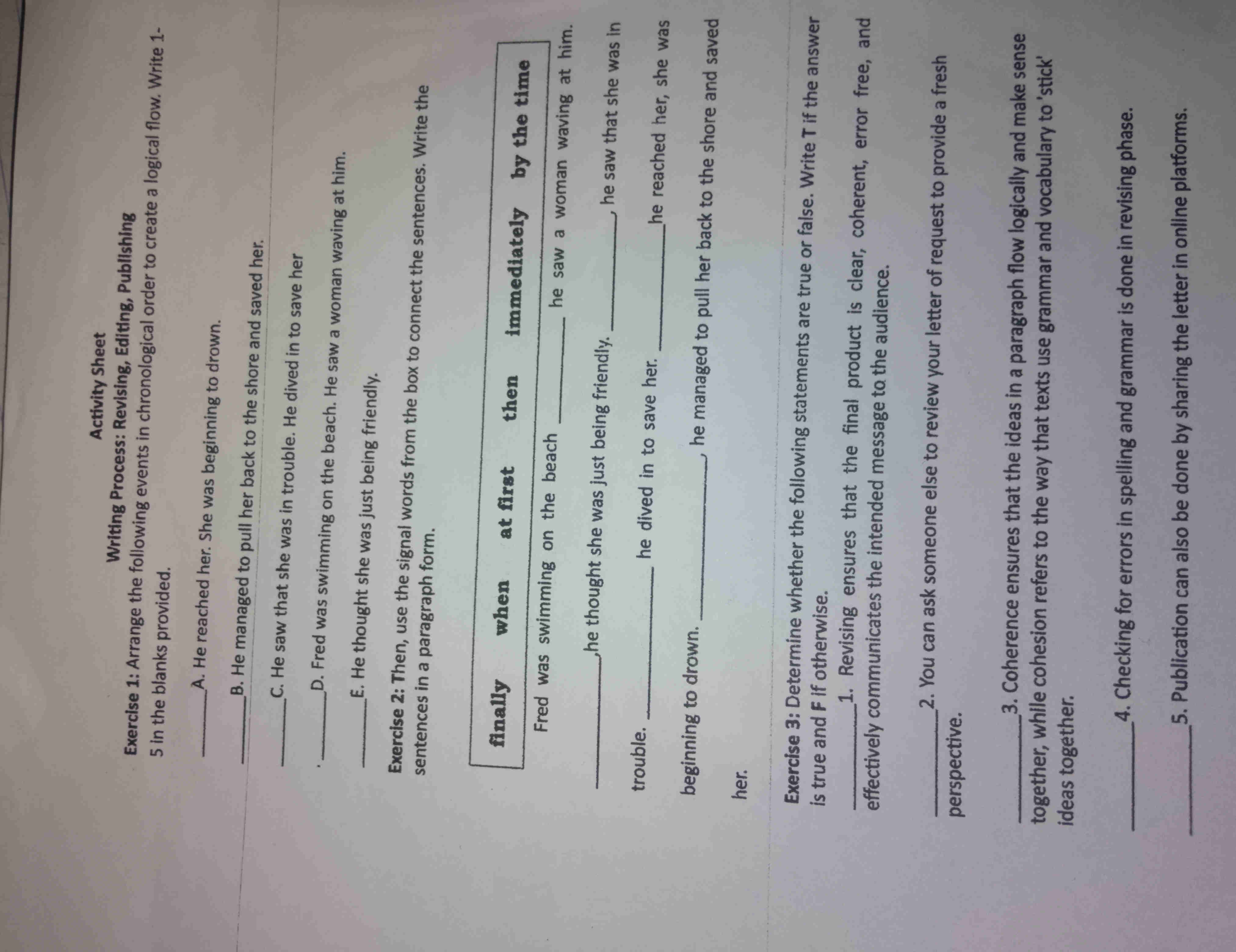 Activity Sheet Writing Process: Revising, | StudyX
