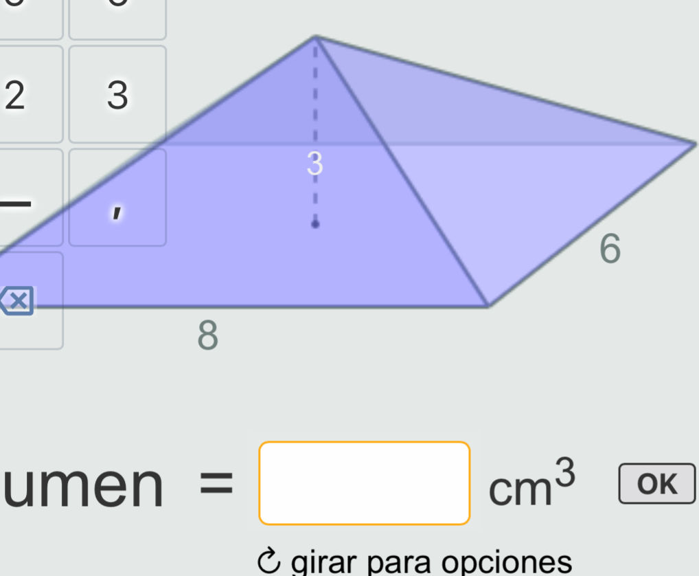 umen = cm³ The image shows a 3D shape with | StudyX