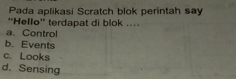 Pada aplikasi Scratch blok perintah say | StudyX