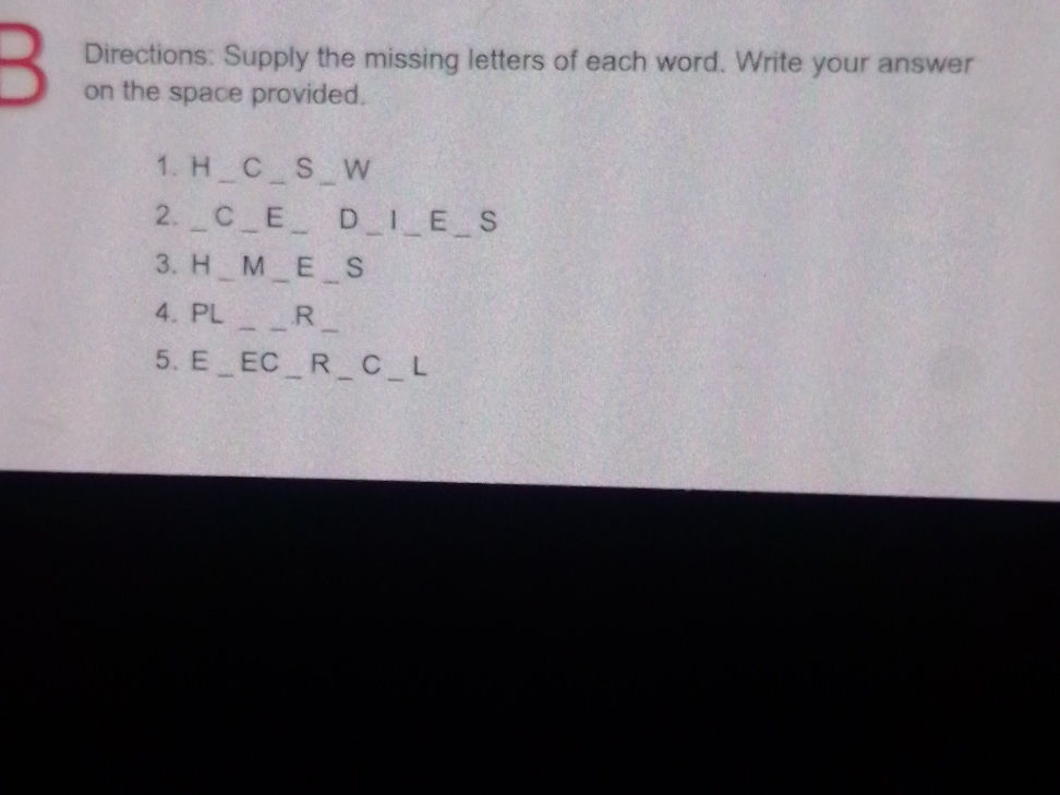 Directions: Supply the missing letters of | StudyX