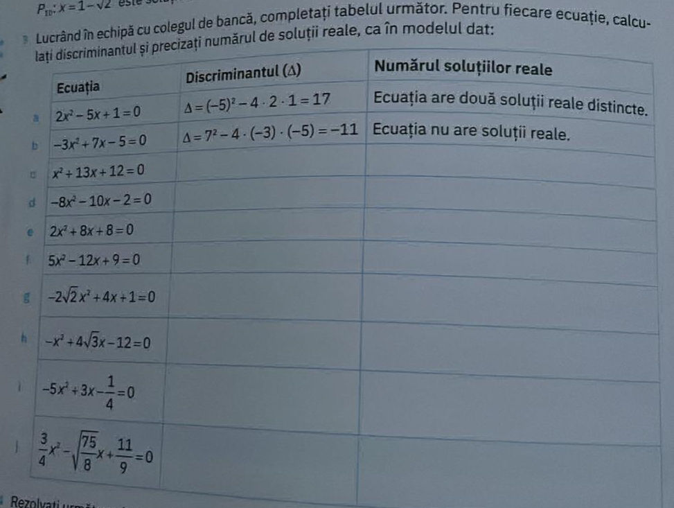 Completați tabelul următor. Pentru fiecare | StudyX