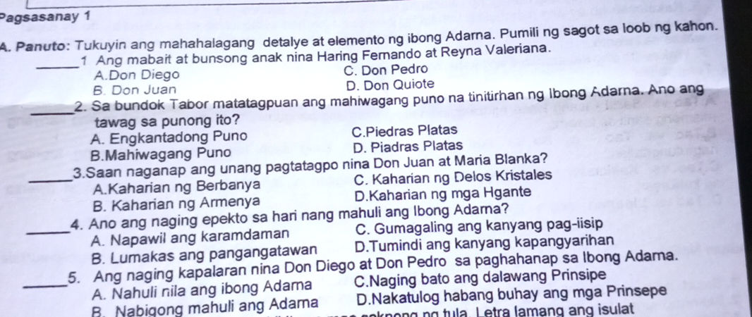 A. Panuto: Tukuyin ang mahahalagang detalye | StudyX