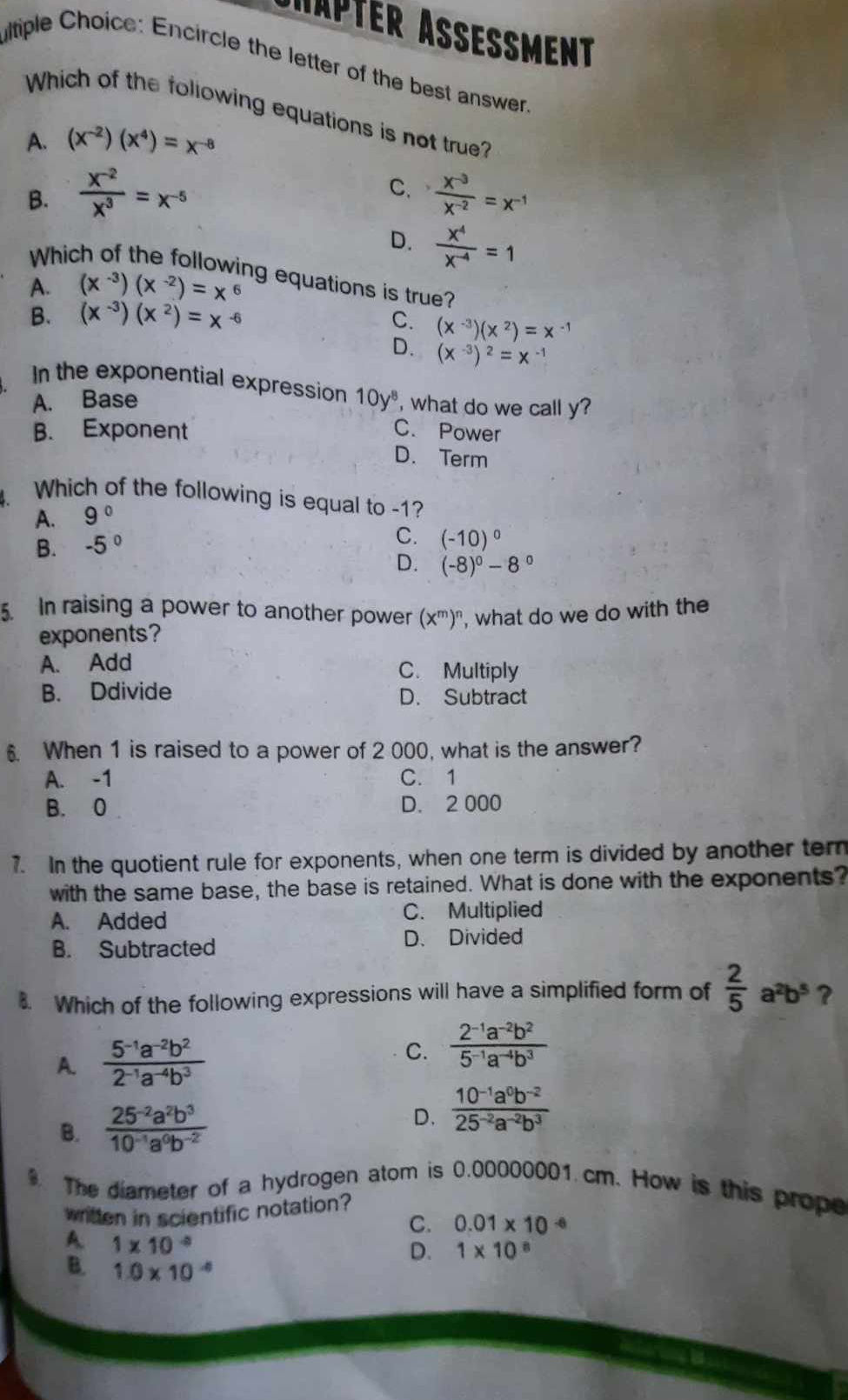 Multiple Choice: Encircle the letter of the | StudyX