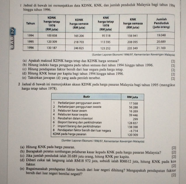 1 Jadual di bawah ini menunjukkan data KDNK, | StudyX