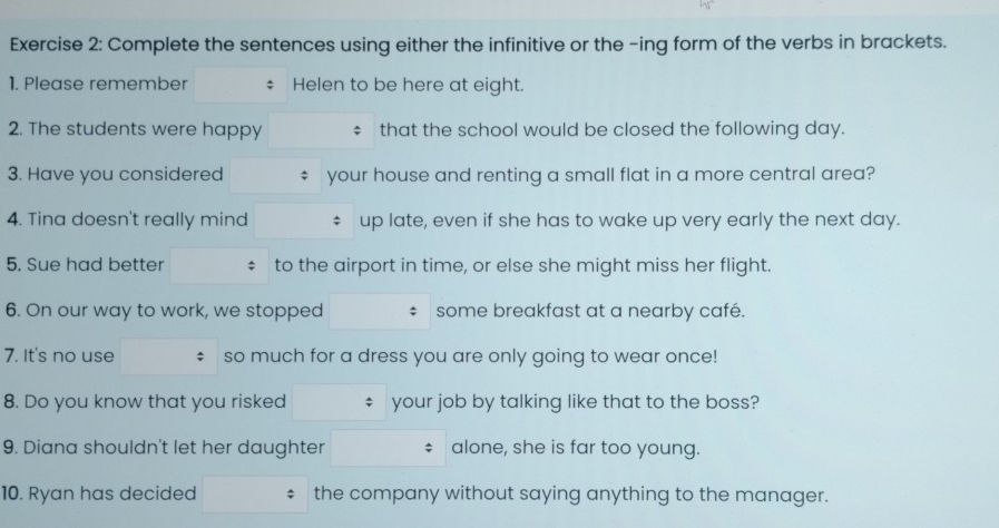 Exercise 2: Complete the sentences using | StudyX