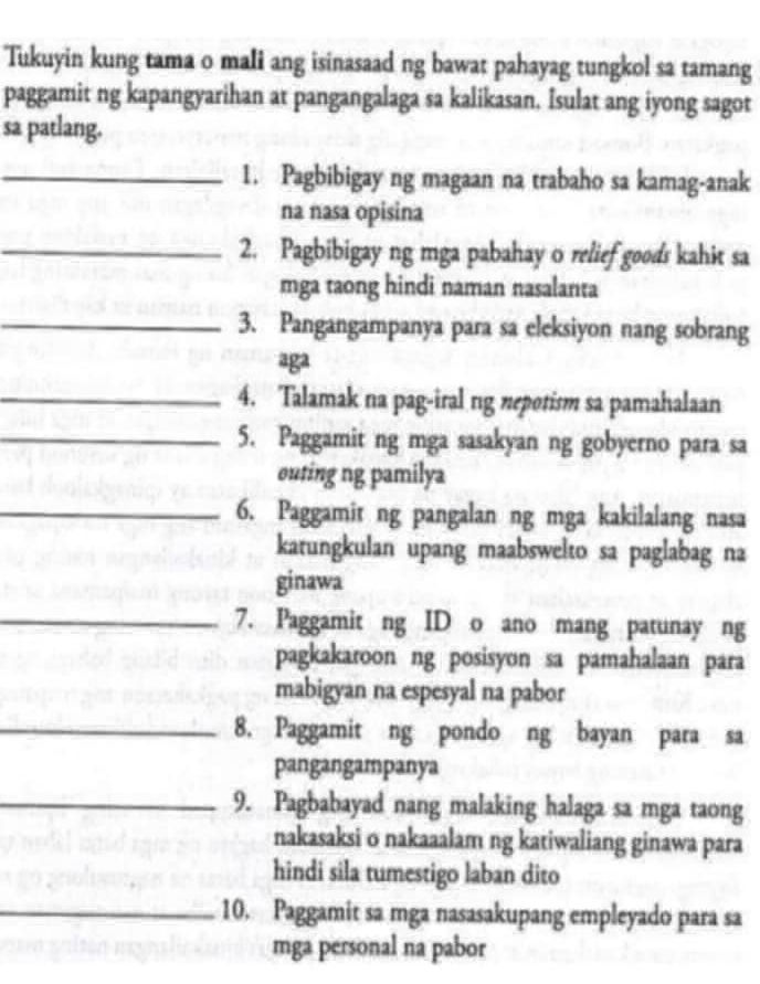 Tukuyin kung tama o mali ang isinasaad ng | StudyX