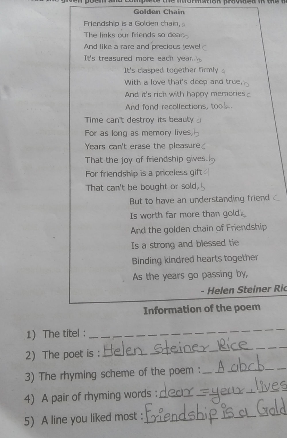 1) The titel : 2) The poet is : Helen | StudyX