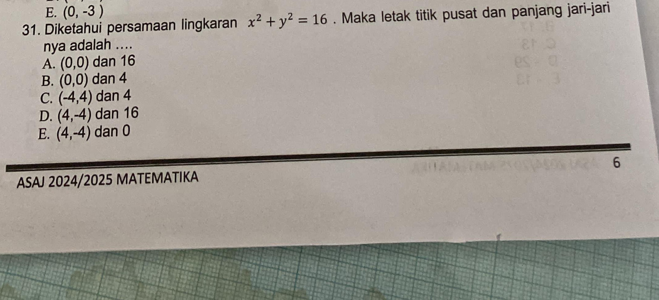 31. Diketahui persamaan lingkaran $x^2 + y^2 | StudyX