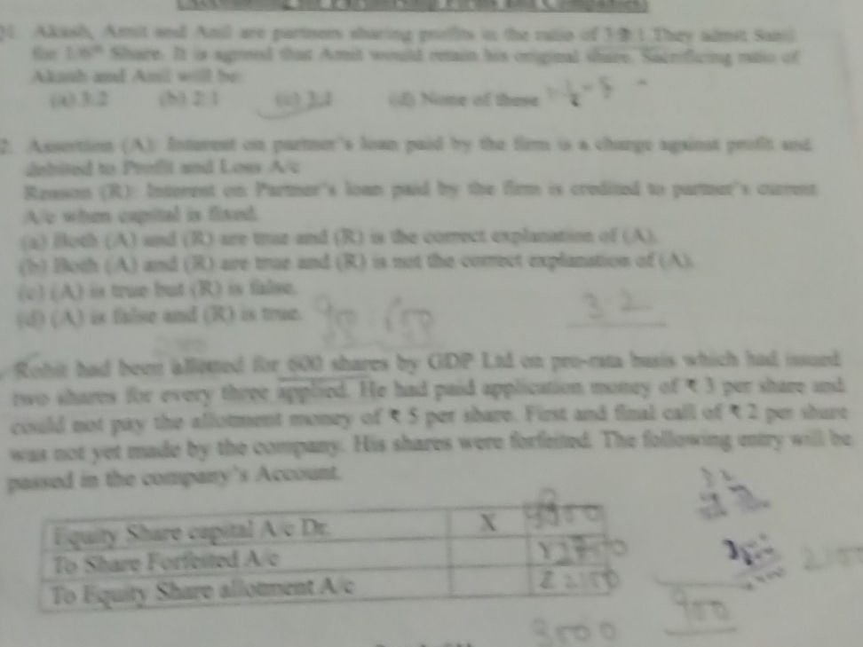 1. Akash, Amit and Anil are partners sharing | StudyX