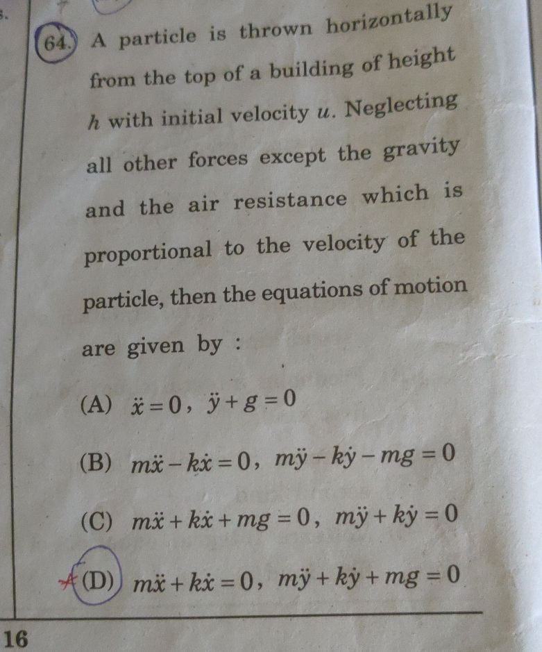 64. A particle is thrown horizontally from | StudyX