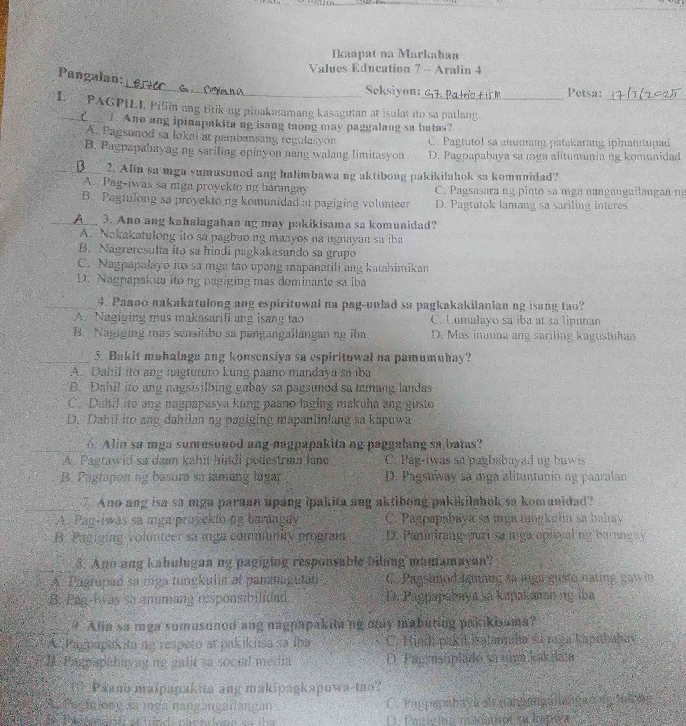 1. Ano ang ipinapakita ng isang taong may | StudyX