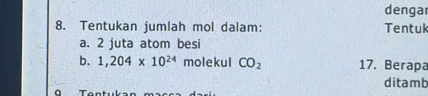 8. Tentukan jumlah mol dalam: a. 2 juta | StudyX