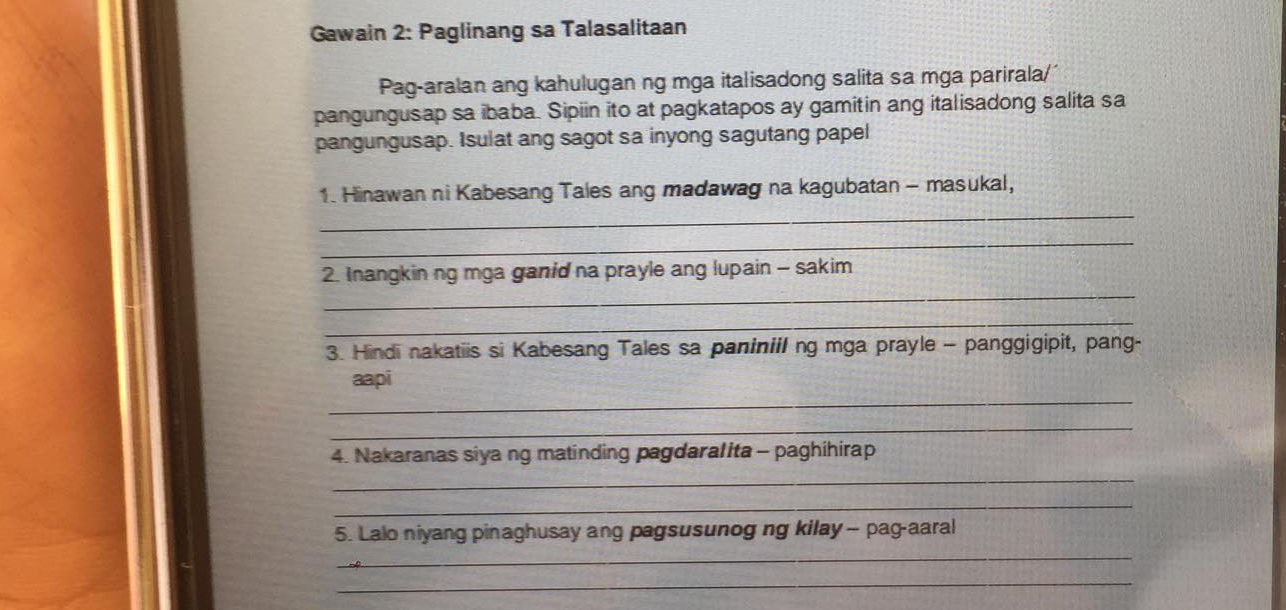 Gawain 2: Paglinang sa Talasalitaan | StudyX