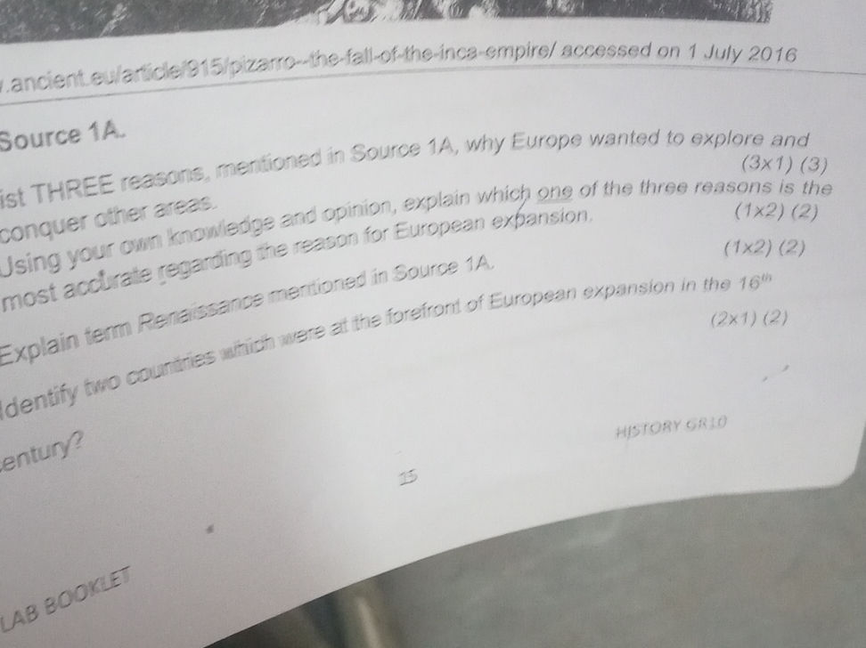 Source 1A. List THREE reasons, mentioned in | StudyX