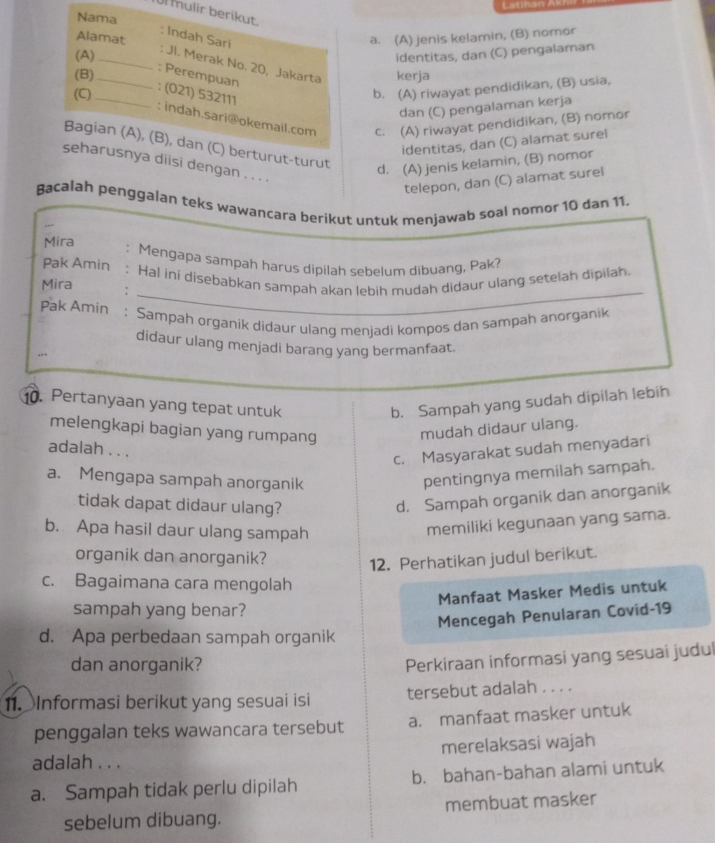 10. Pertanyaan yang tepat untuk melengkapi | StudyX