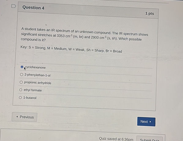 A student takes an IR spectrum of an unknown | StudyX