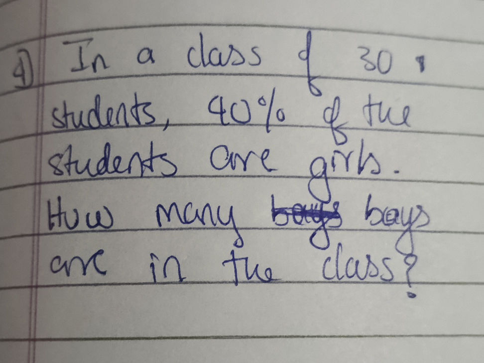 4) In a class of 30 students, 40% of the | StudyX