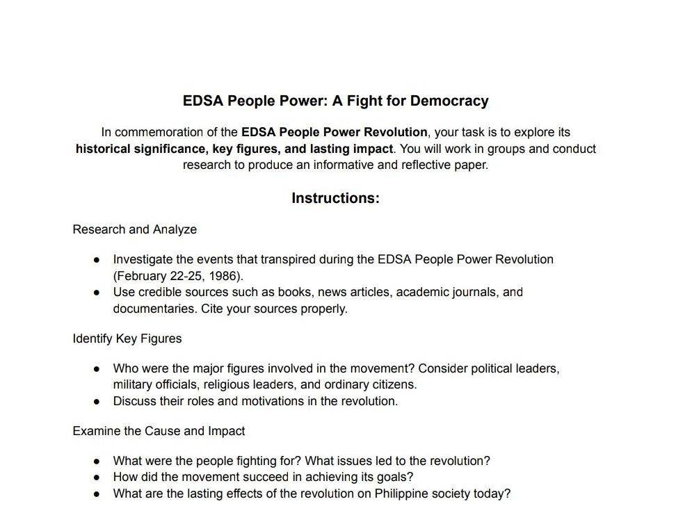 EDSA People Power: A Fight for Democracy In | StudyX