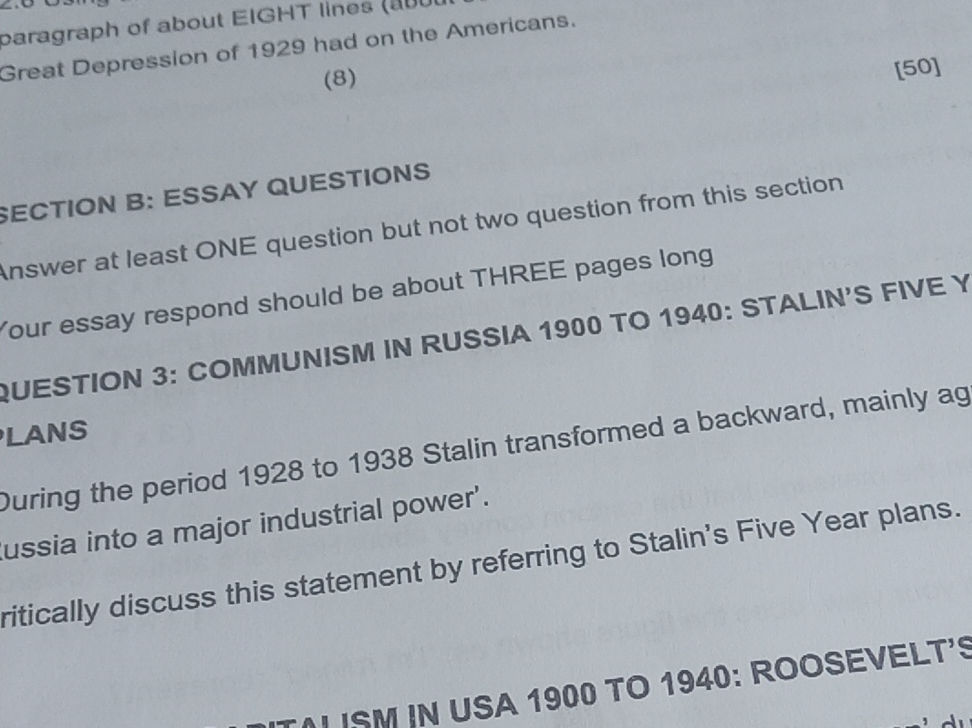 QUESTION 3: COMMUNISM IN RUSSIA 1900 TO
