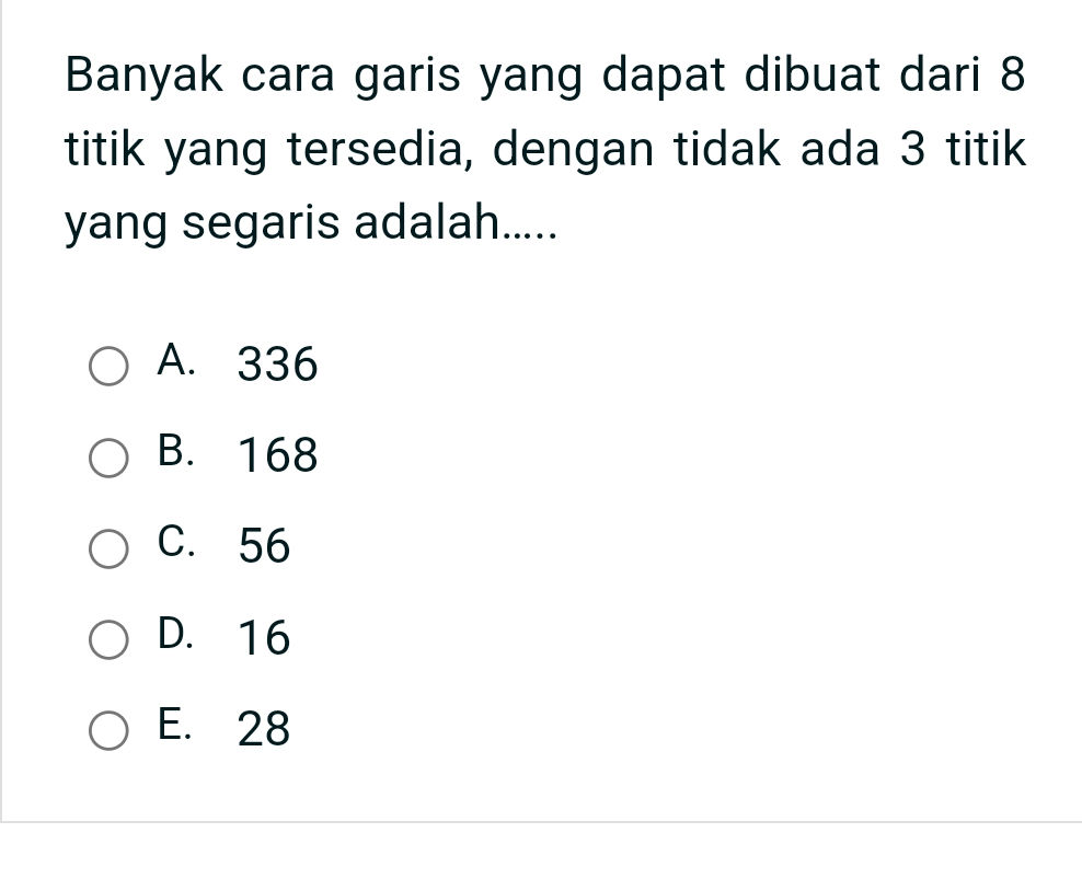 Banyak cara garis yang dapat dibuat dari 8 | StudyX