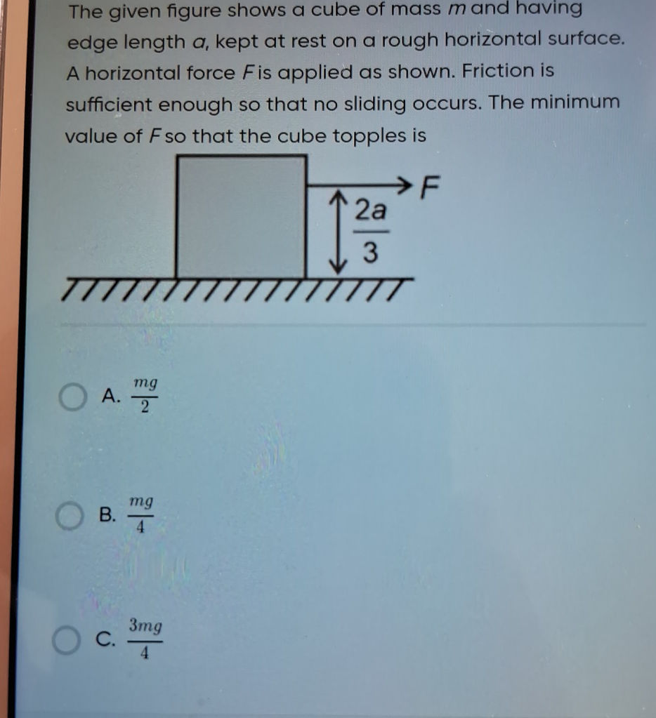 The given figure shows a cube of mass $m$ | StudyX