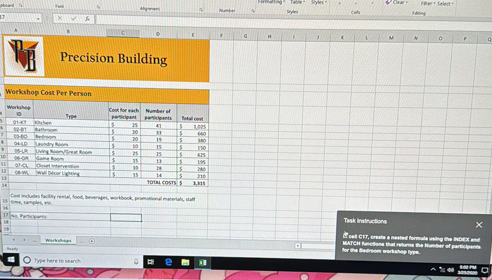 Create a nested formula using the INDEX and | StudyX