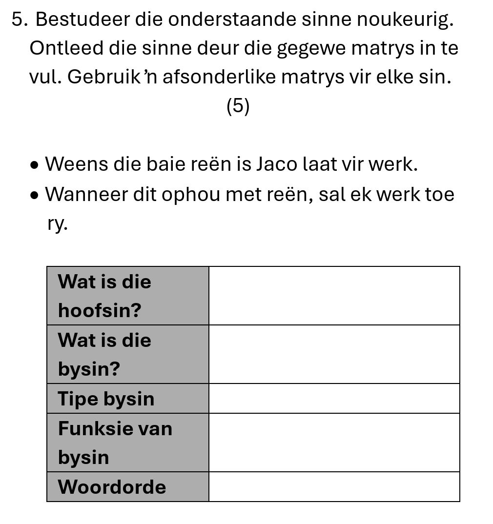 5. Bestudeer die onderstaande sinne | StudyX
