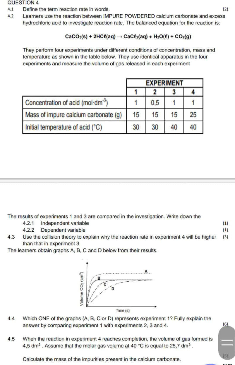 4.1 Define the term reaction rate in words. | StudyX